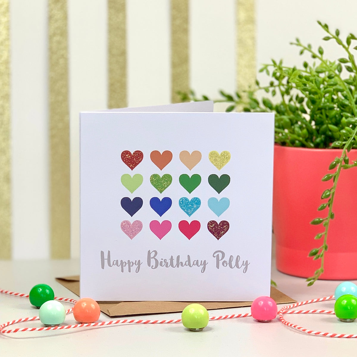 Personalised Happy Birthday Glitter Card with Hearts
